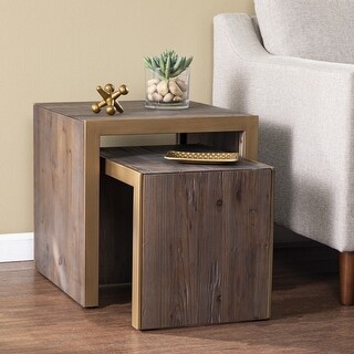 Set Of Two 19" Gray Solid Wood and Gold Chunky Nested End Tables - Bed Bath & Beyond - 39659134